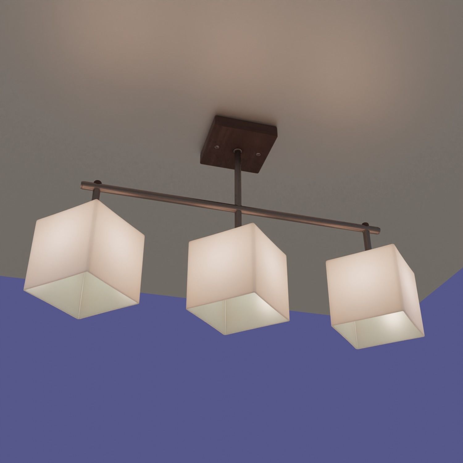 3D model Chandalier low poly ceiling light with three square lights VR ...