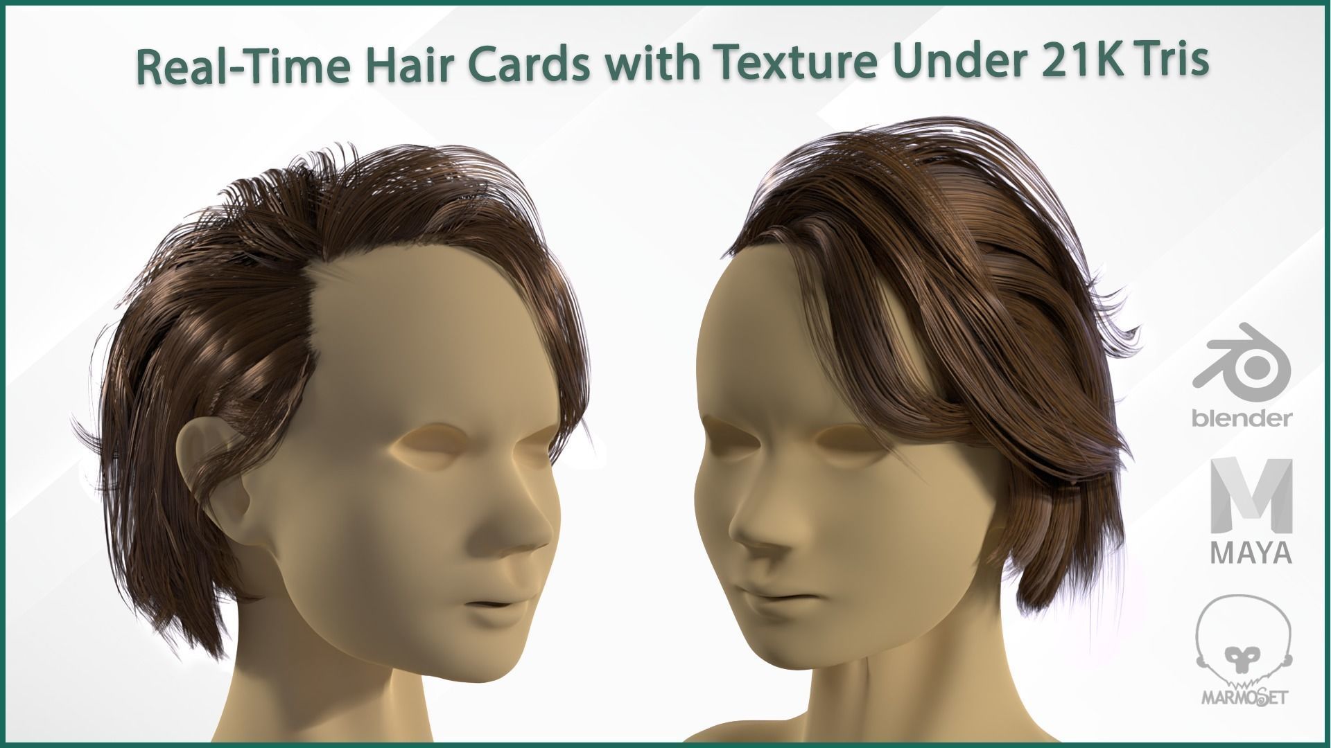 Real-time Female Hair Card with Texture under 21 k Tris 3D model | CGTrader