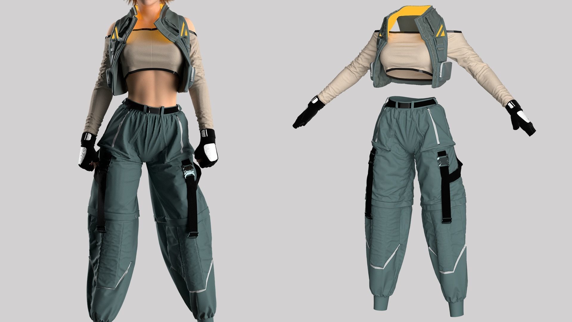 Female TechWear 2 Marvelous Designer Project 3D model | CGTrader