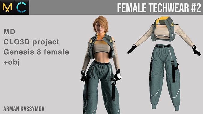 Female TechWear 2 Marvelous Designer Project 3D model | CGTrader