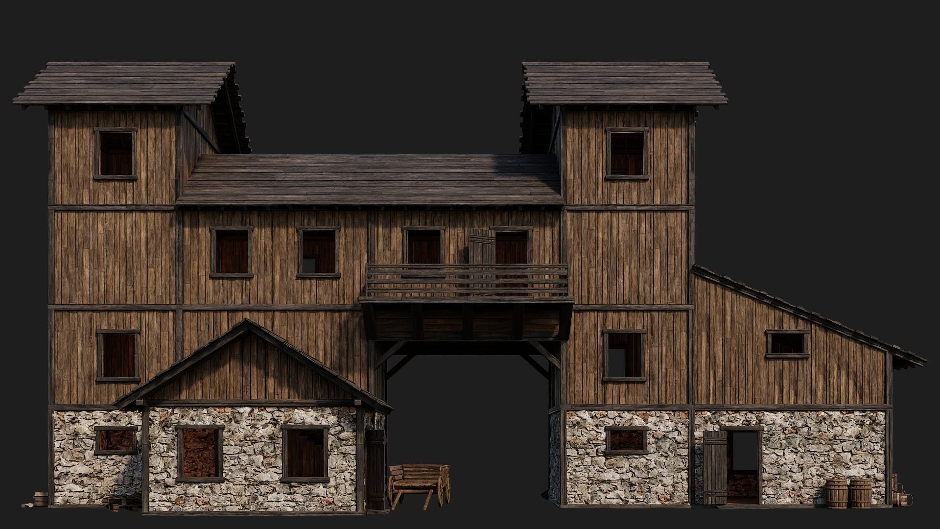 3D model Old Wooden House Building 4K Textures GameReady 123 VR / AR ...