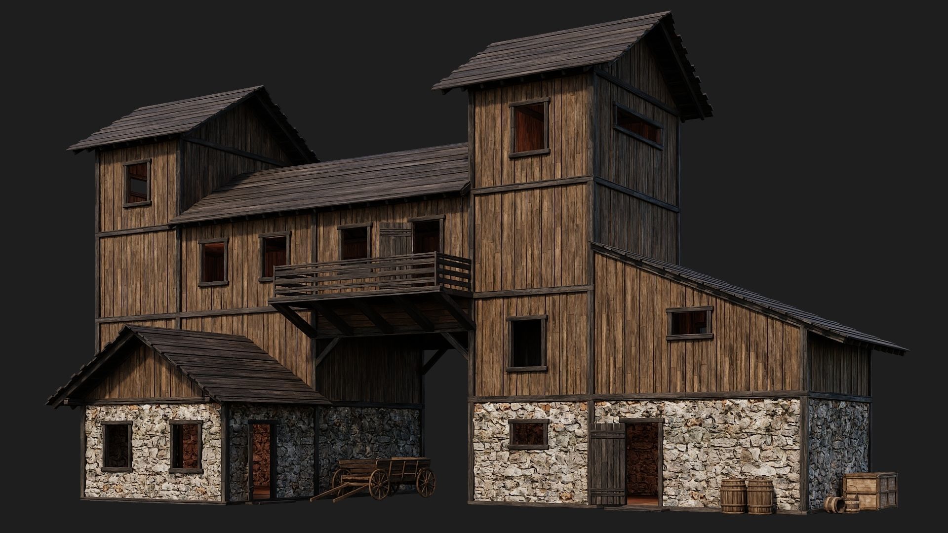 3D model Old Wooden House Building 4K Textures GameReady 123 VR / AR ...