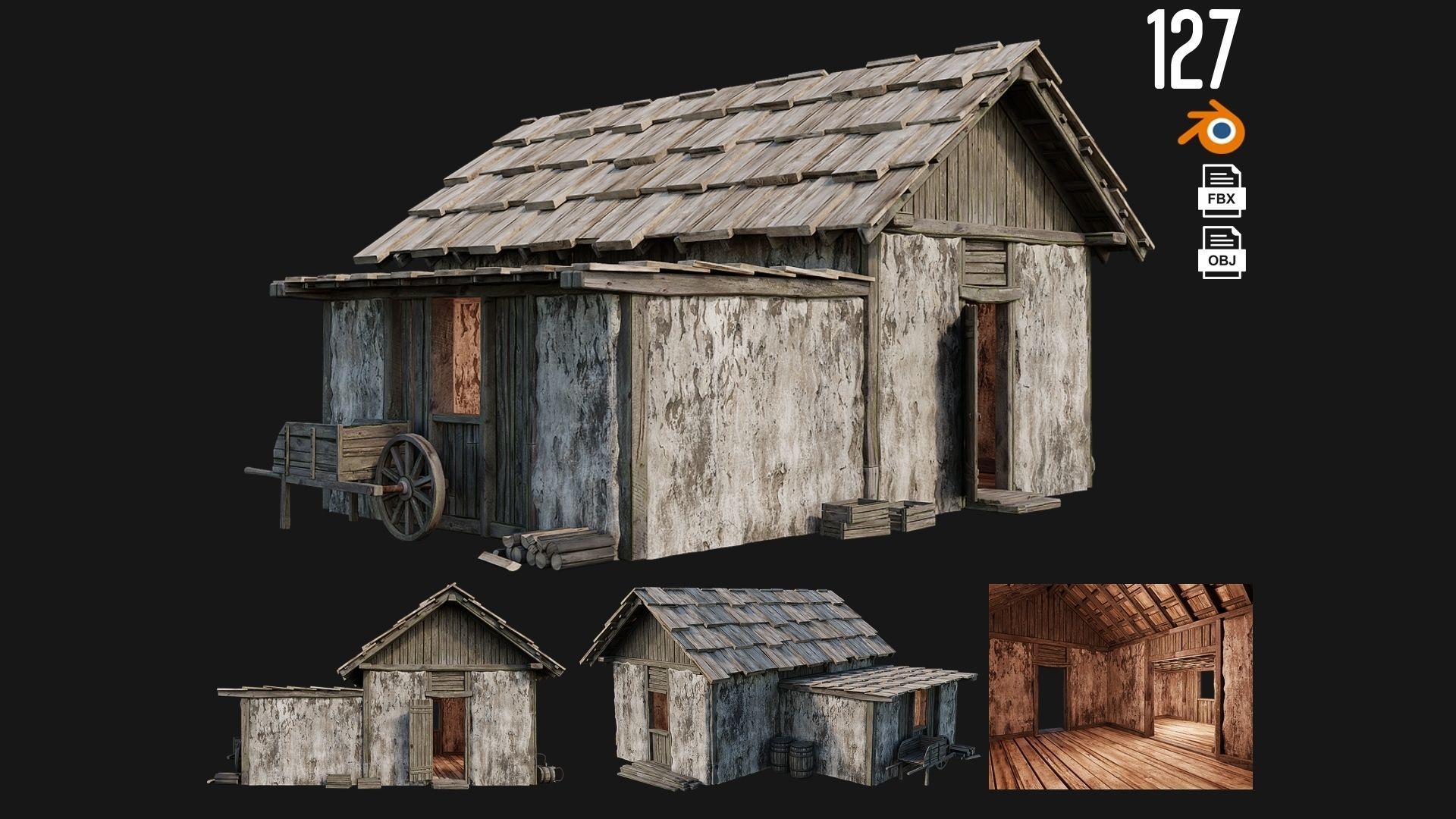3D model 4 Old Medieval Building Pack 4K Textures GameReady 125 to 128 ...