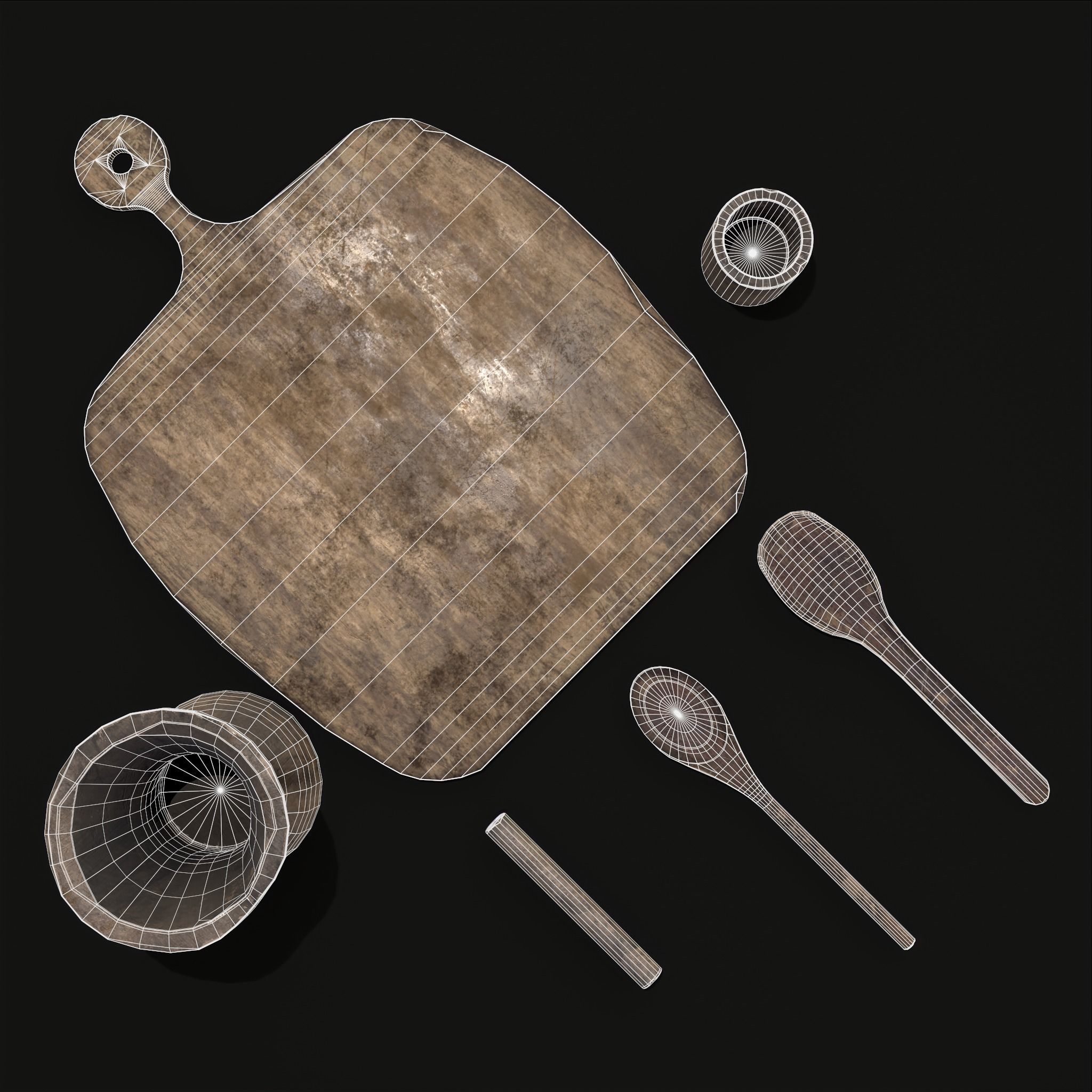 3D model Rustic Wooden Medieval Cooking Set VR / AR / low-poly | CGTrader