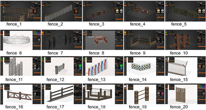 3D model 20 low poly fence set VR / AR / low-poly | CGTrader