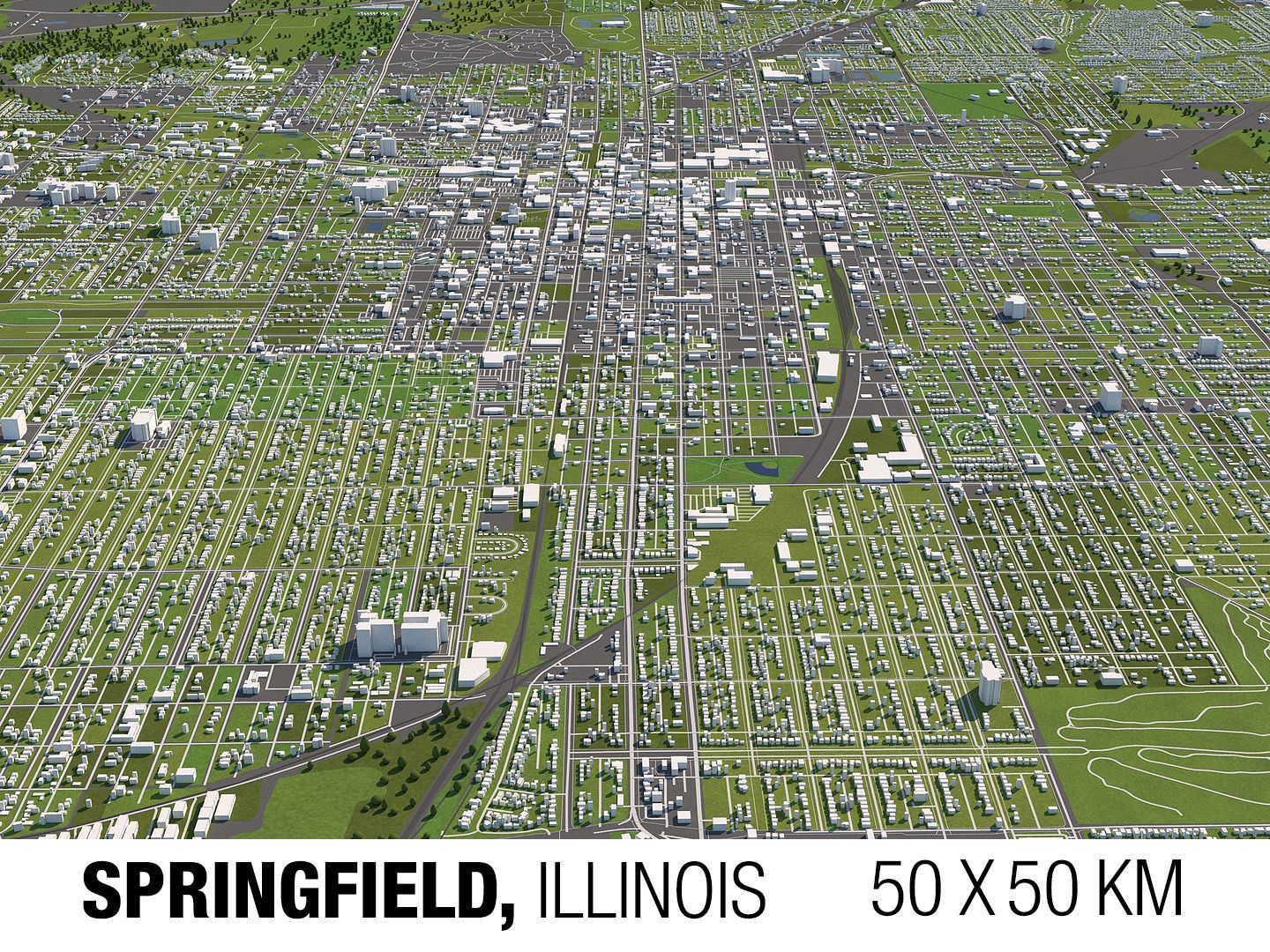 Springfield Illinois USA 50x50km 3D City Map 3D model | CGTrader