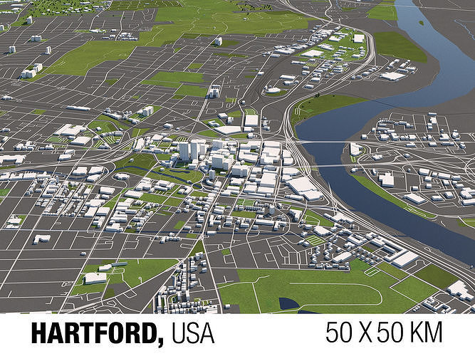 Hartford Connecticut USA 50x50km 3D City Map 3D model | CGTrader