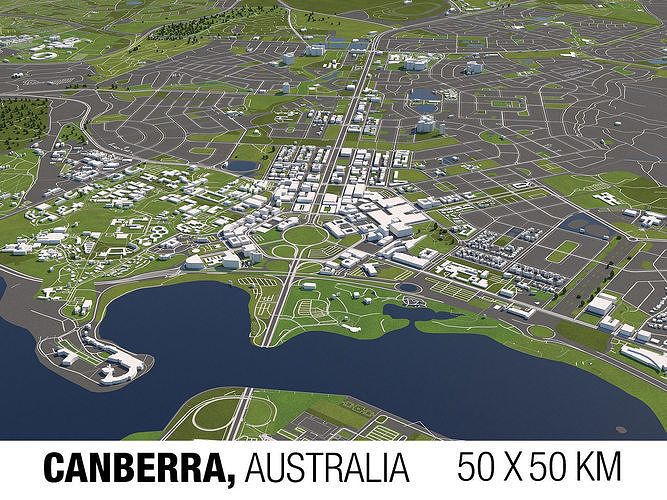 Canberra Australia 50x50km 3D City Map 3D model | CGTrader