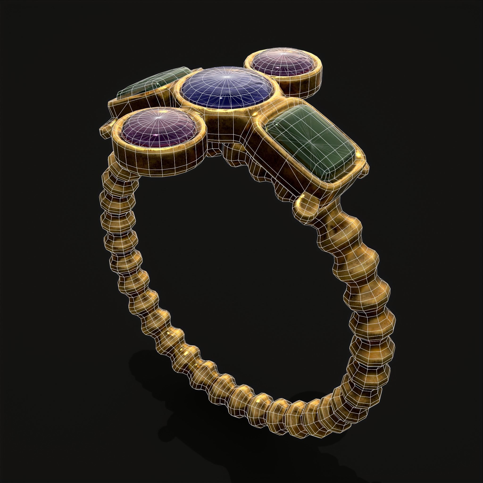 3D model Medieval Ribbed Jeweled Golden Ring VR / AR / low-poly | CGTrader