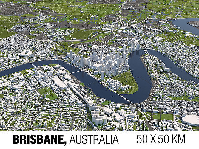 Brisbane Australia 50x50km 3D City Map 3D model | CGTrader