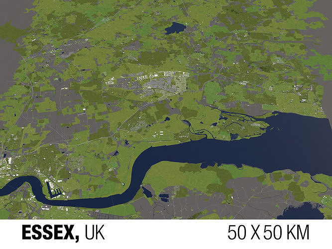 Essex UK 50x50km 3D Area Map 3D model | CGTrader