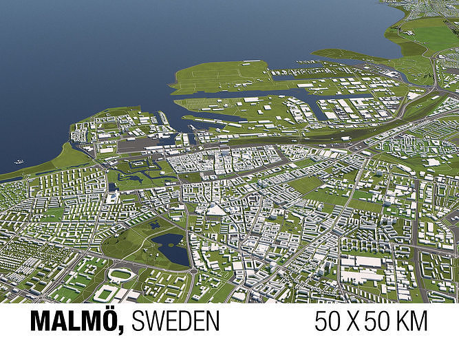 Malm Sweden 50x50km 3D City Map 3D model | CGTrader