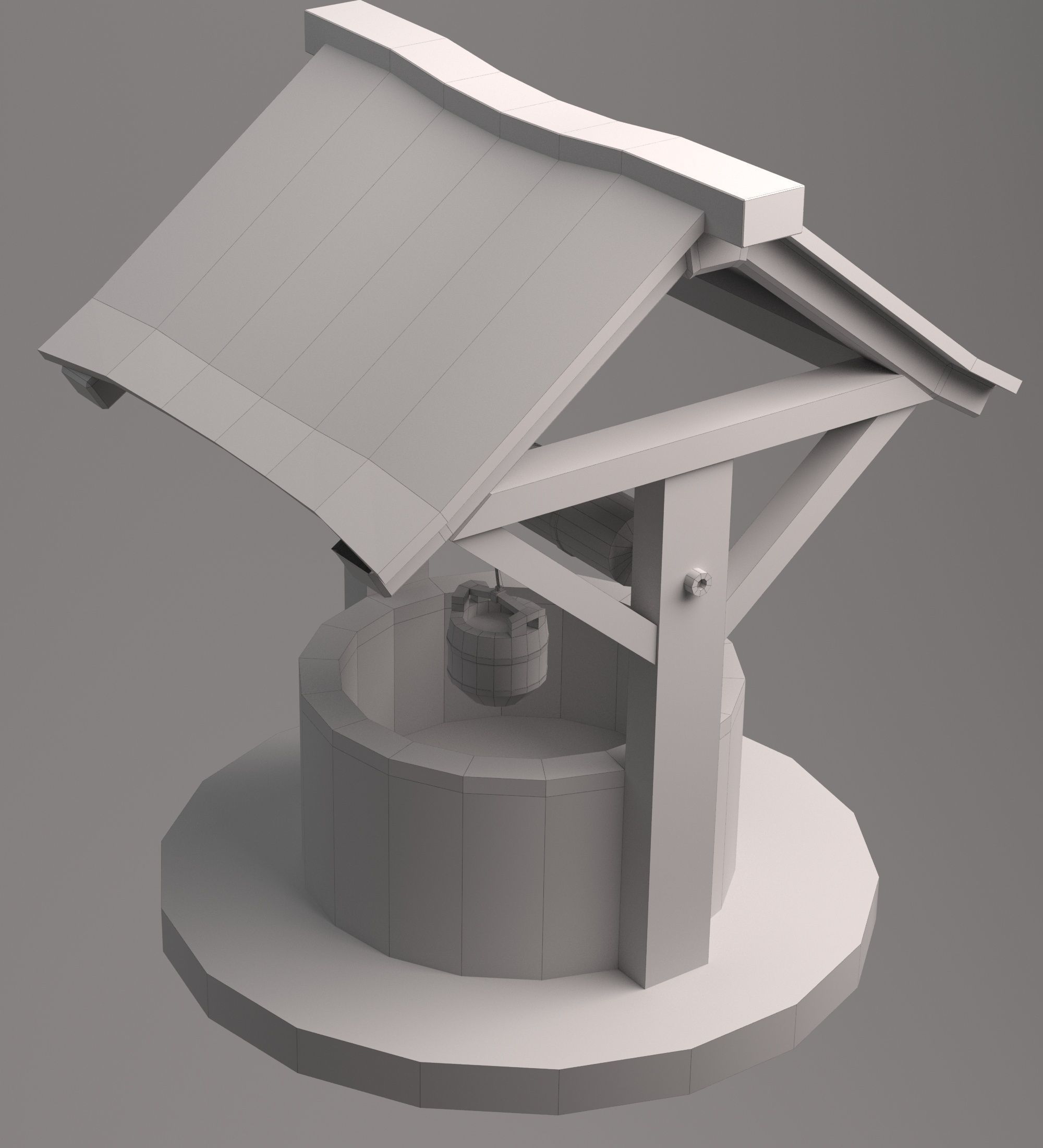 Low poly WELL water fountain with wooden roof free VR / AR / low-poly ...