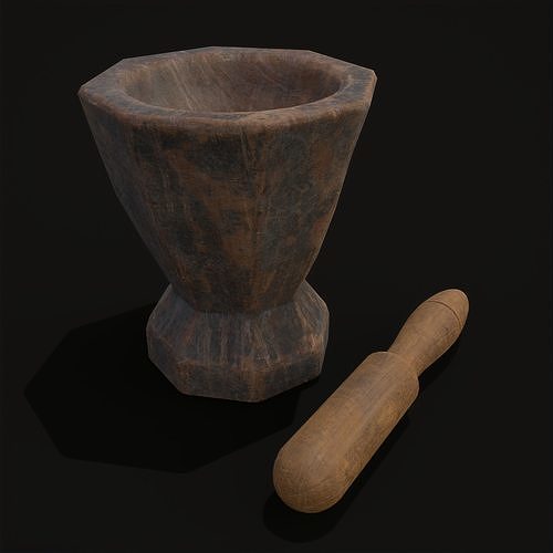 3D model Medieval Wooden Mortar and Pestle VR / AR / low-poly | CGTrader