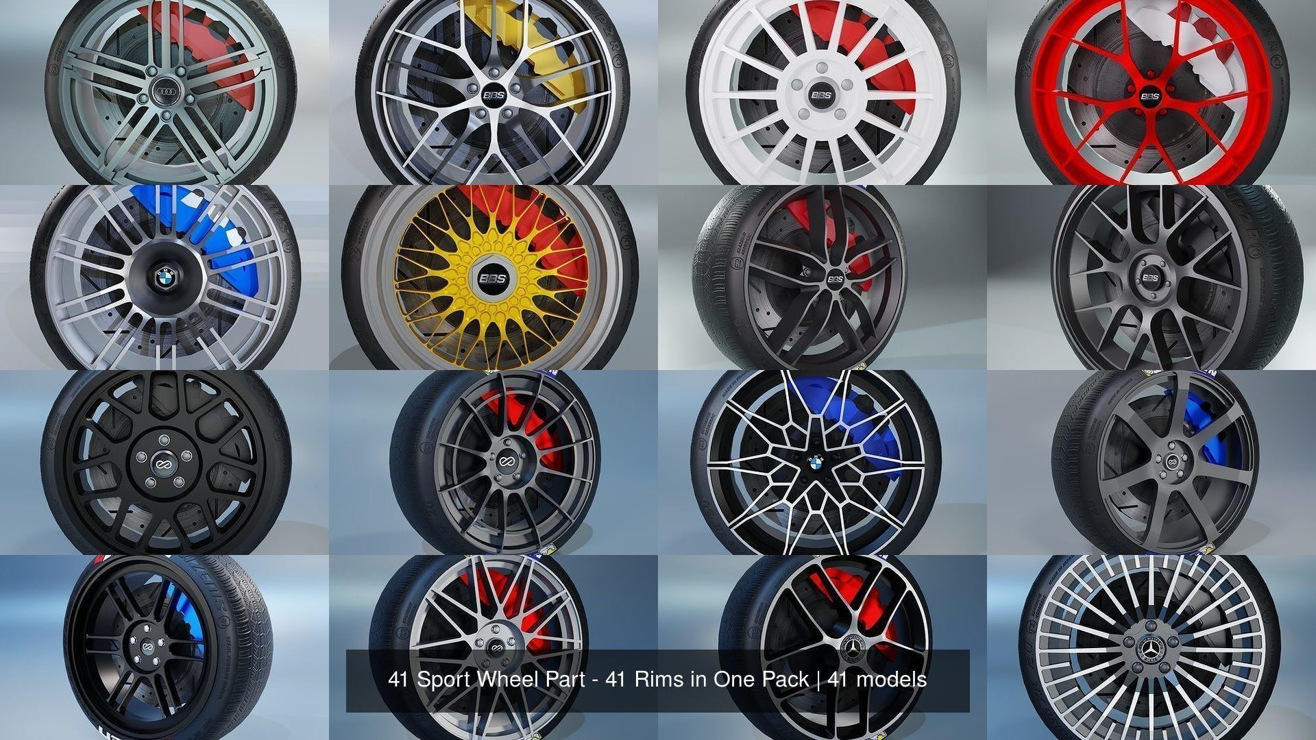 3D Model Collection 41 Sport Wheel Part - 41 Rims in One Pack VR / AR ...