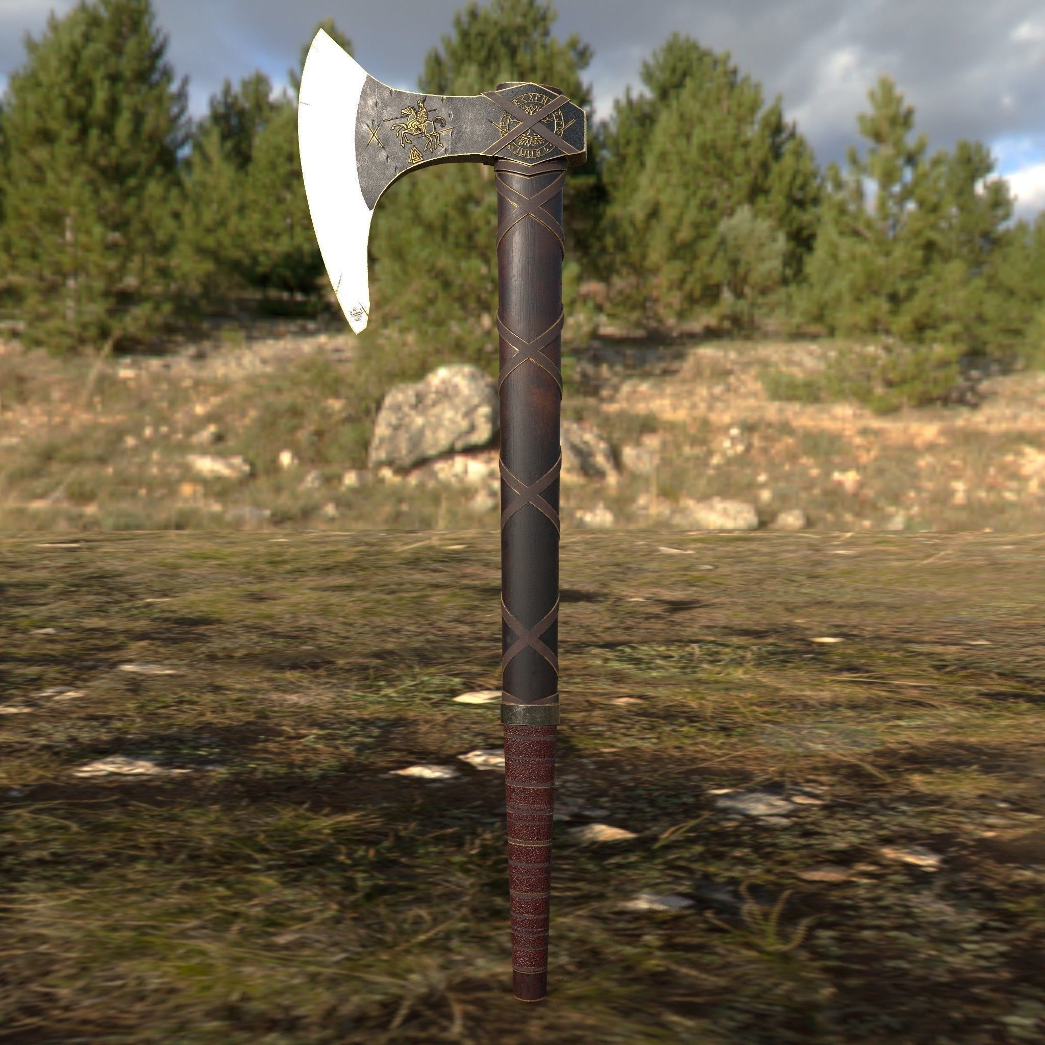 3D model Nordic Gold - Silver Axe VR / AR / low-poly | CGTrader