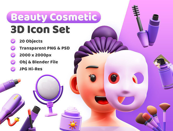 3D model Beauty Cosmetic Icon Pack 3D Model VR / AR / low-poly | CGTrader