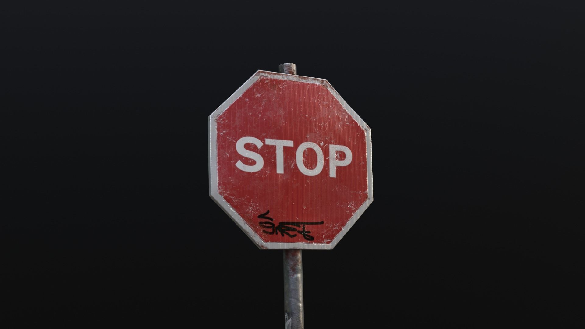 3D model STOP Street Sign post-apocalyptic dirty painted rusty low poly ...