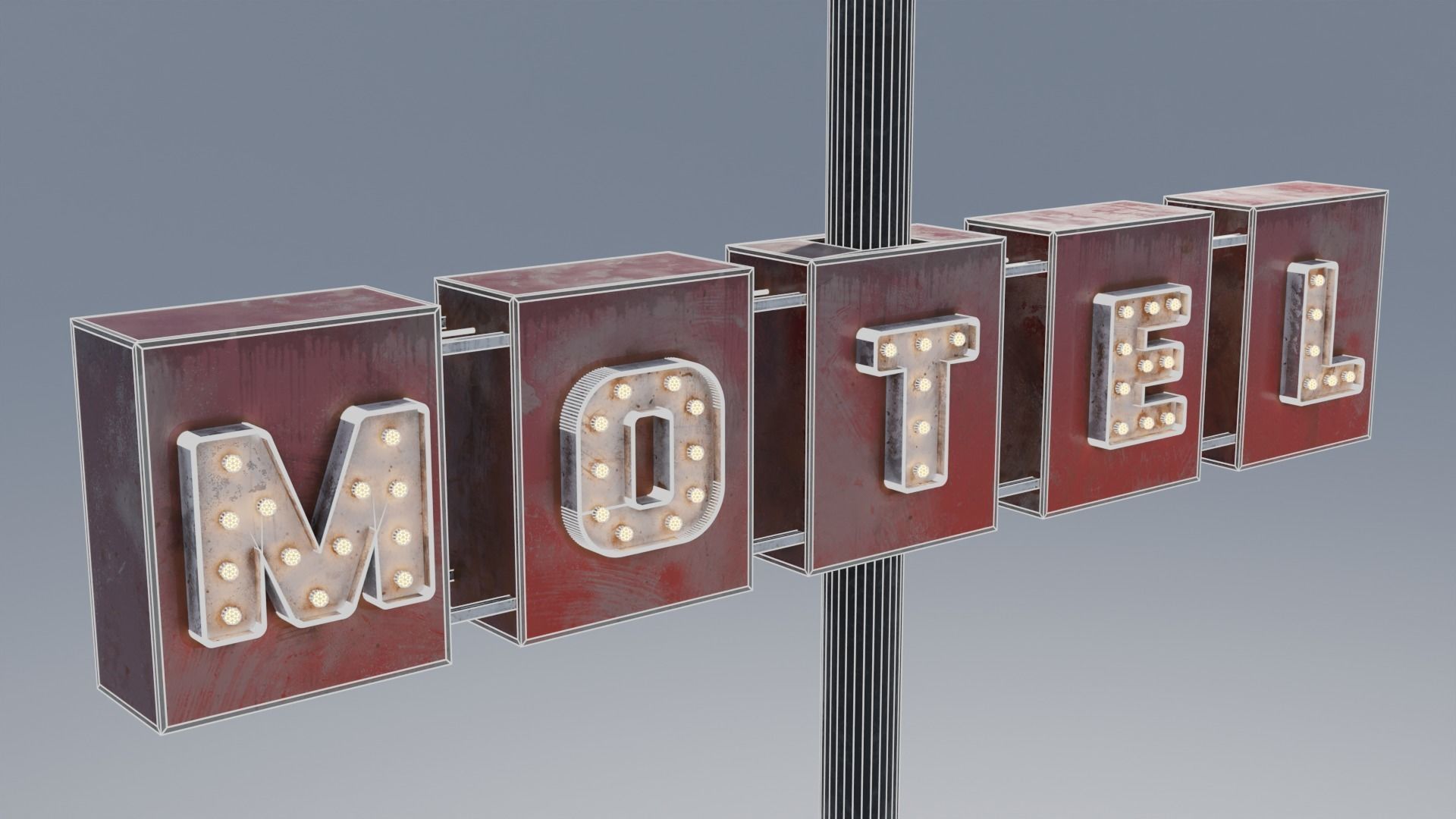 Large Retro Motel Sign with Antenna 4K 3D model | CGTrader