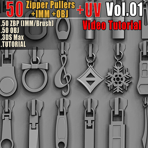 50 Zipper Pullers IMM OBJ FBX UV Video Tutorial Vol01 3D model | CGTrader
