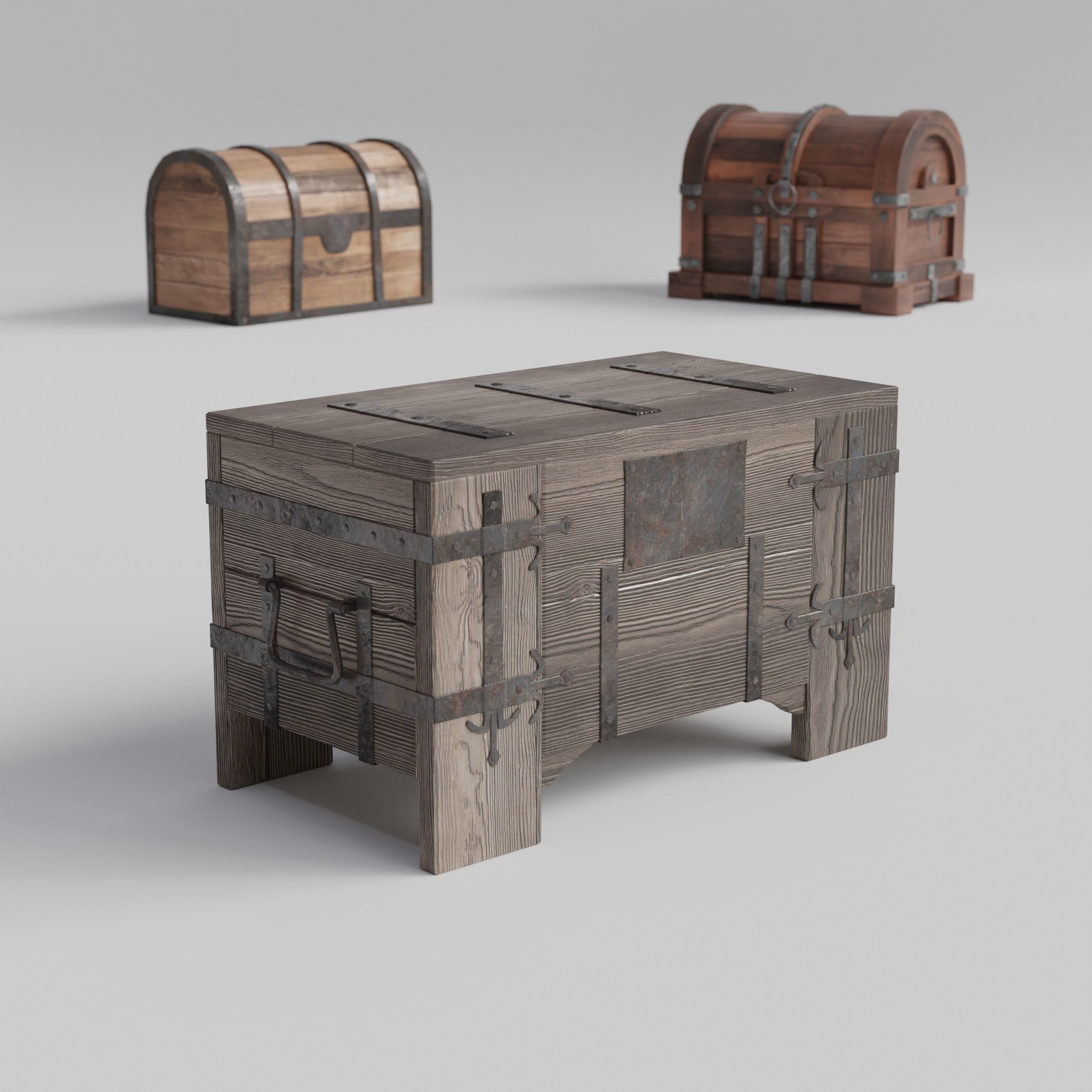 3D model Lowpoly Old Chests 3 set VR / AR / low-poly | CGTrader