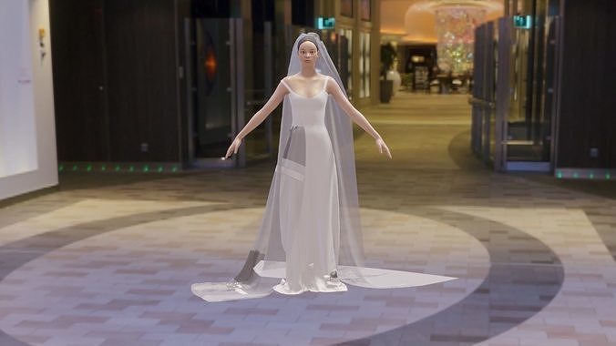 3D model Beautiful and romantic butterfly silk wedding party dress VR ...