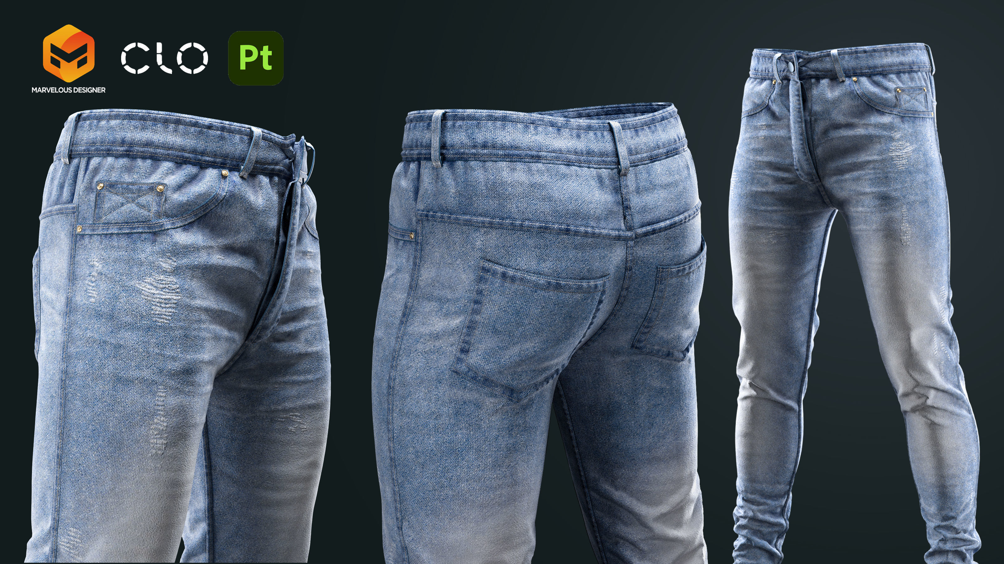 Tutorial Clo3d and MD Realistic jean modeling and texturing 3D model ...