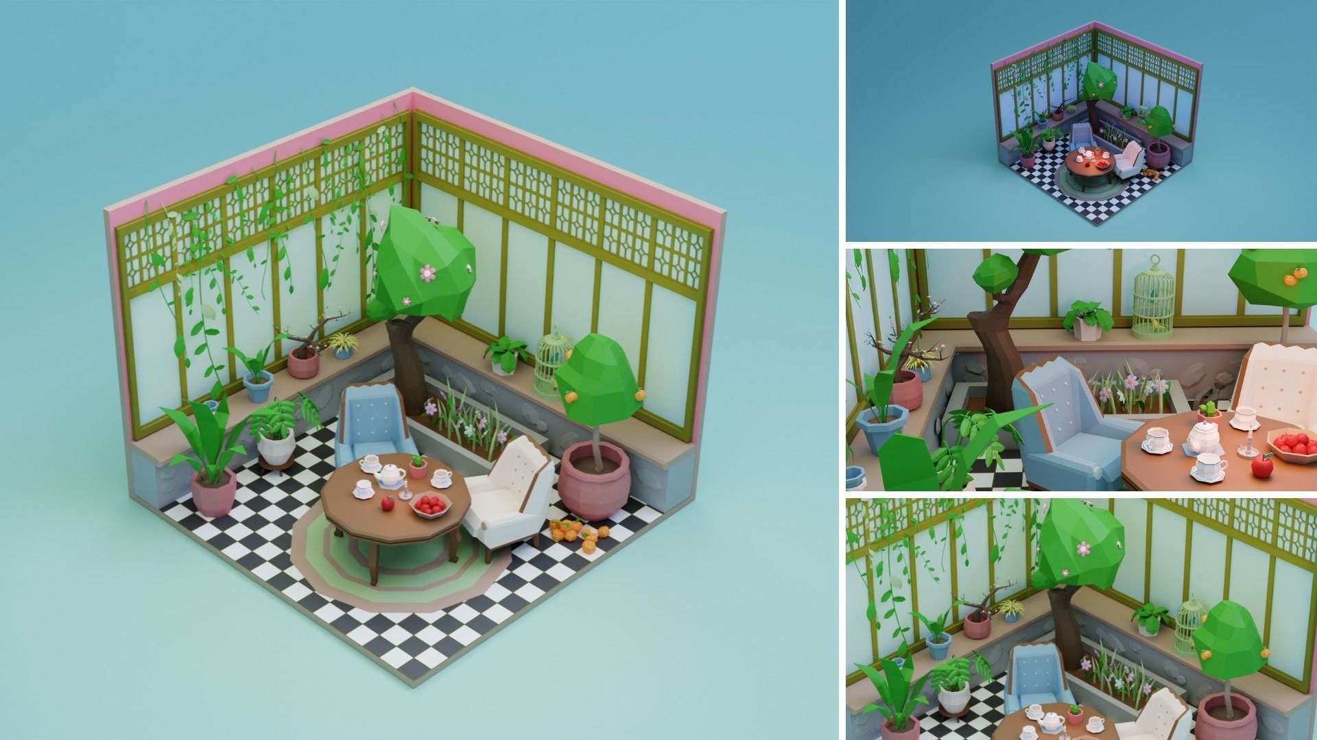 3D model Low Poly Retro Vintage Rooms Interiors VR / AR / low-poly ...