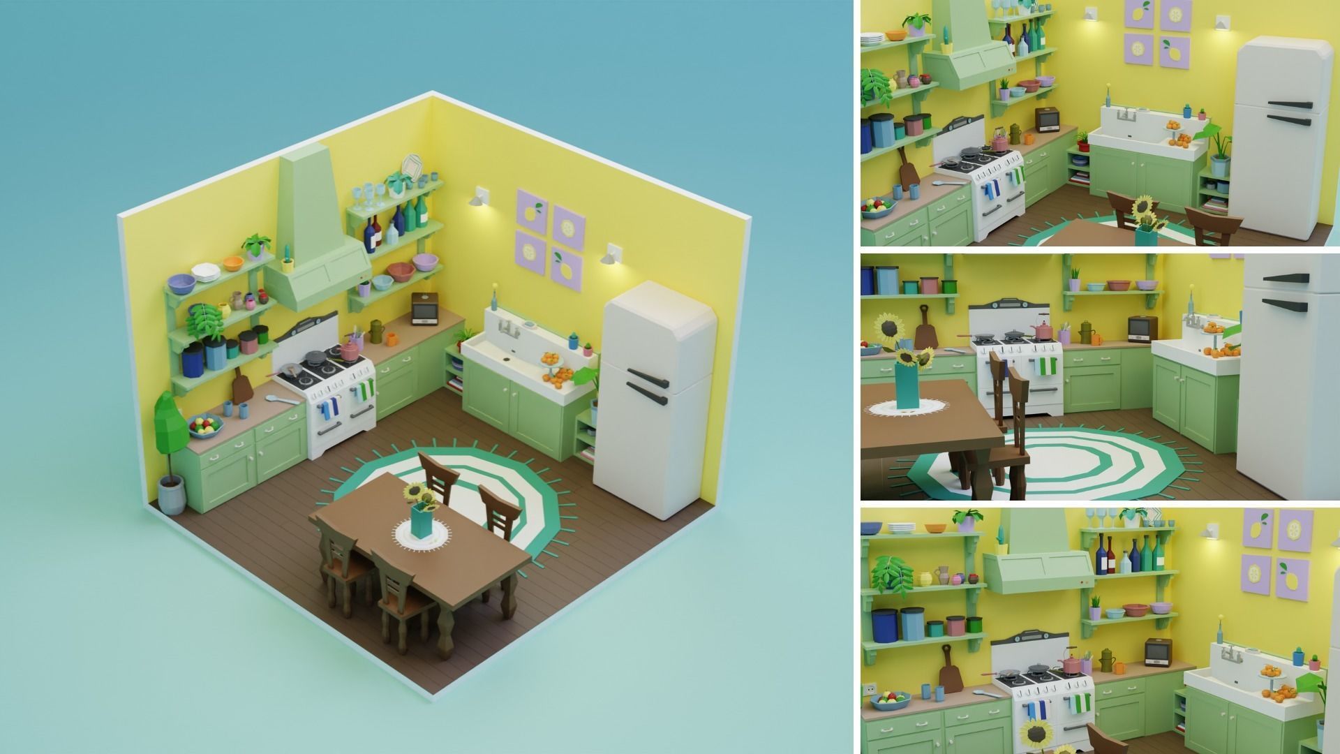 3D model Low Poly Retro Vintage Rooms Interiors VR / AR / low-poly ...