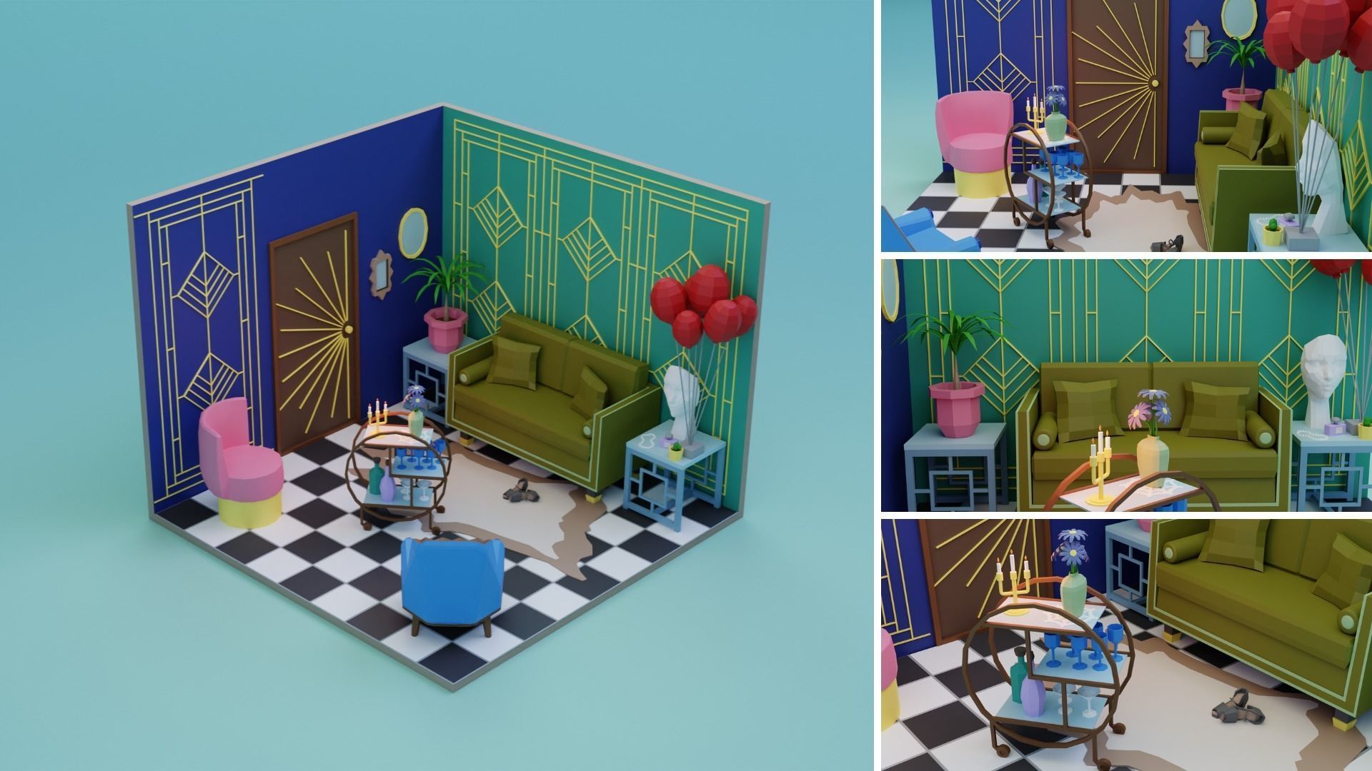 3D model Low Poly Retro Vintage Rooms Interiors VR / AR / low-poly ...