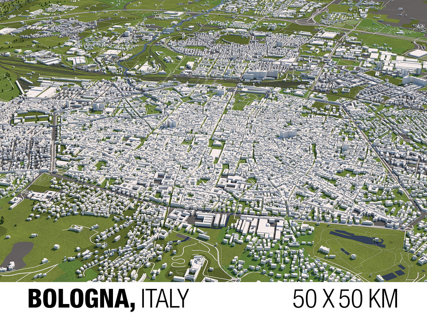 Bologna Italy 50x50km 3D City Map 3D model | CGTrader