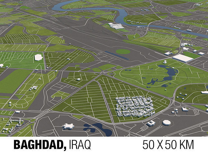 Baghdad Iraq 50x50km 3D City Map 3D model | CGTrader