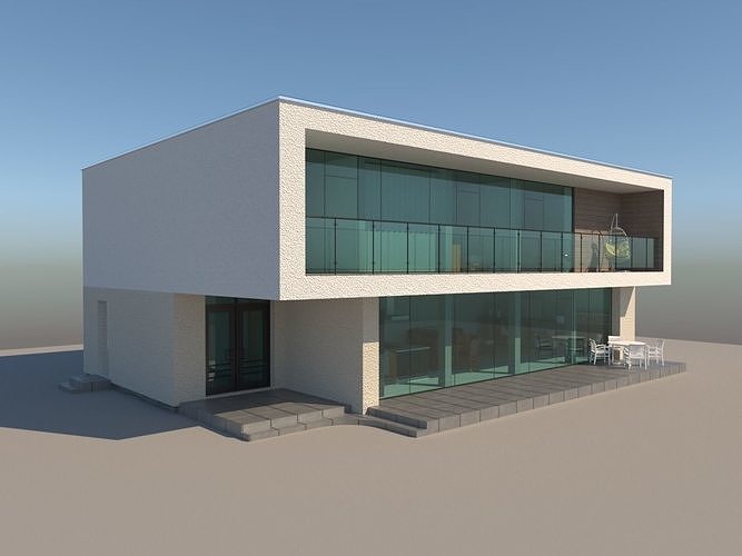 Modern individual residential building with a flat roof 3D model | CGTrader