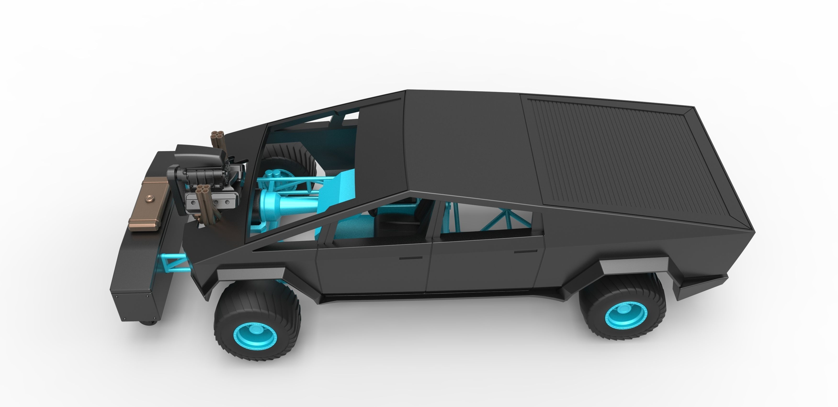 Diecast Tesla Cybertruck pulling truck 4wd Scale 1 to 25 3D model 3D ...