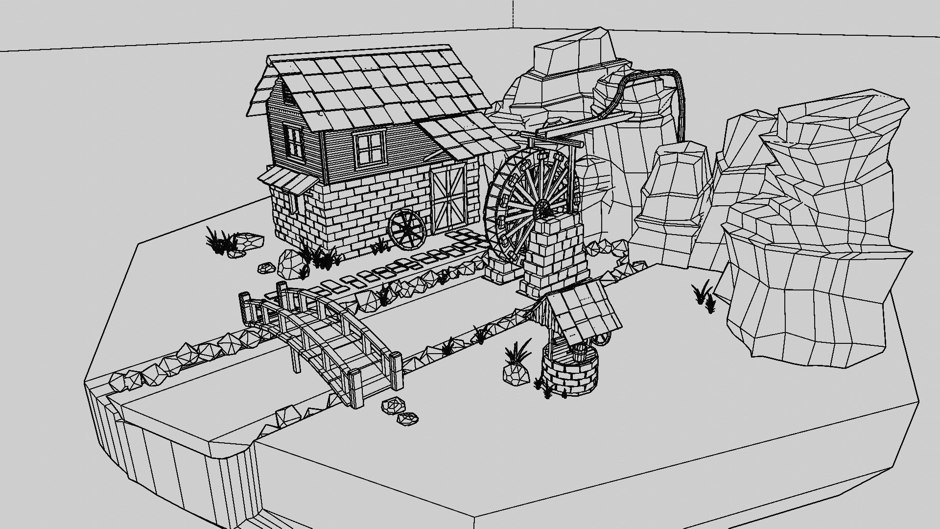 3D model Watermill House Low Poly - Wood Farm mill VR / AR / low-poly ...