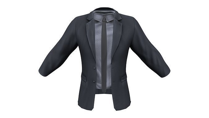 3D model Men Charcoal Gray Suit Jacket With Shirt And Tie VR / AR / low ...