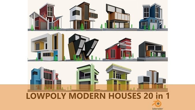 3D model Low Poly Modern House Pack - 20 VR / AR / low-poly | CGTrader