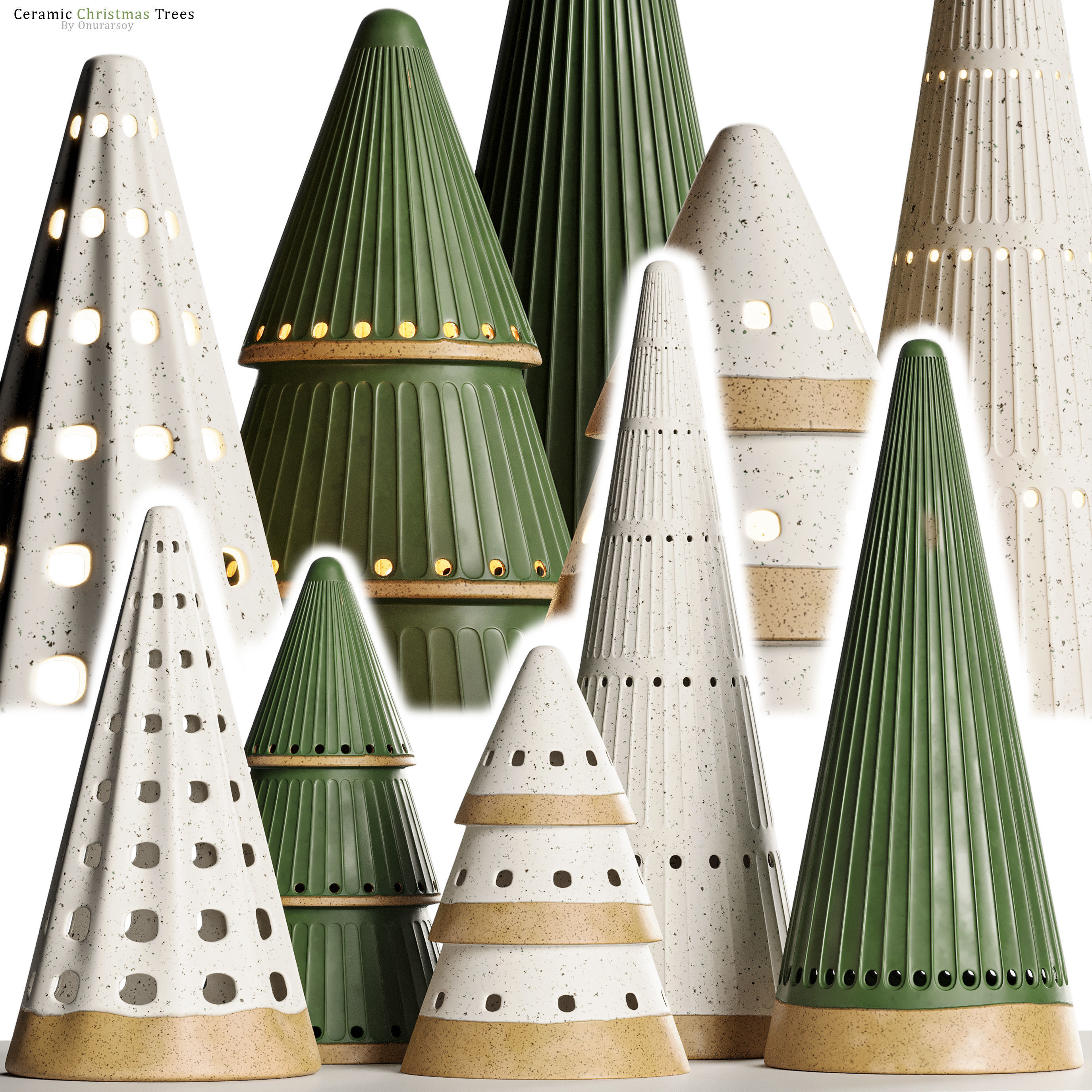 LED Ceramic Christmas Trees Decoration Set 3D model | CGTrader