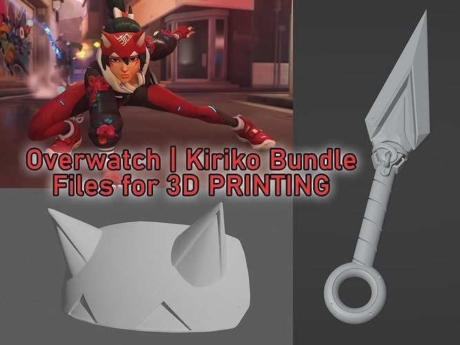 Overwatch - Kiriko Bundle - Kunai and Kitsune mask 3D model 3D ...
