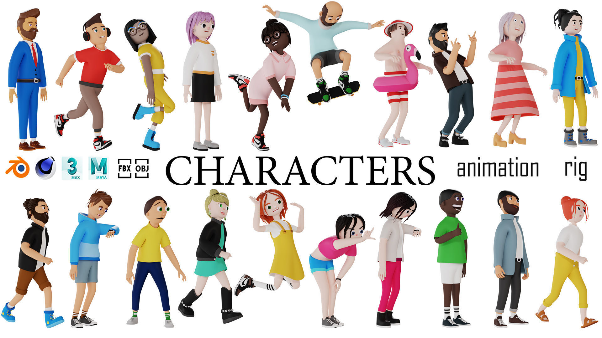 3D model Cartoon characters 2 01 pack 3d model VR / AR / low-poly ...