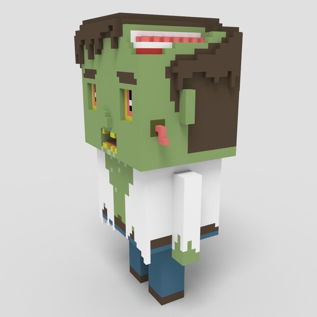 Rigged Voxel Cube Zombie 3D model animated rigged | CGTrader