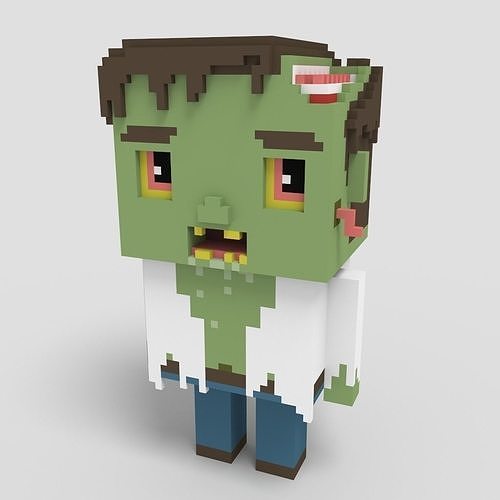 Rigged Voxel Cube Zombie 3D model animated rigged | CGTrader