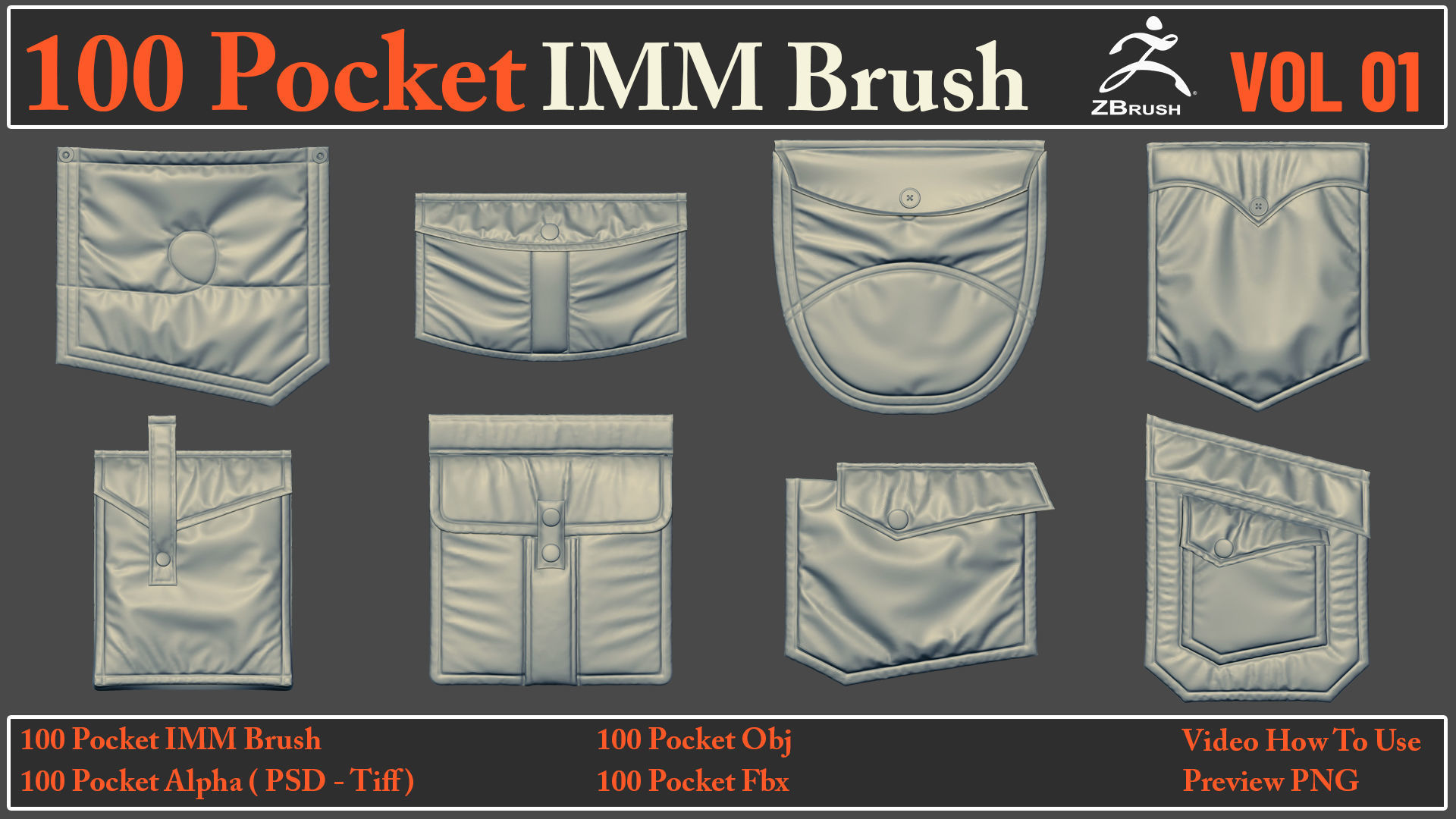 100 Pocket IMM Brush - 100 FBX - OBJ Files - Video How To Use 3D model | CGTrader