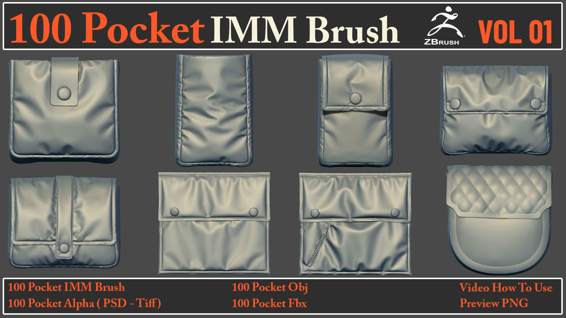 100 Pocket IMM Brush - 100 FBX - OBJ Files - Video How To Use 3D model | CGTrader