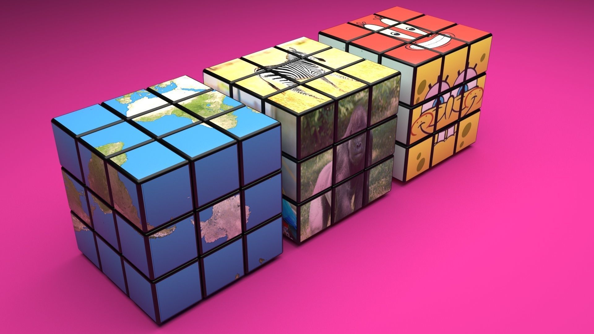 Rubiks Cubes Set With Pictures 3D model | CGTrader