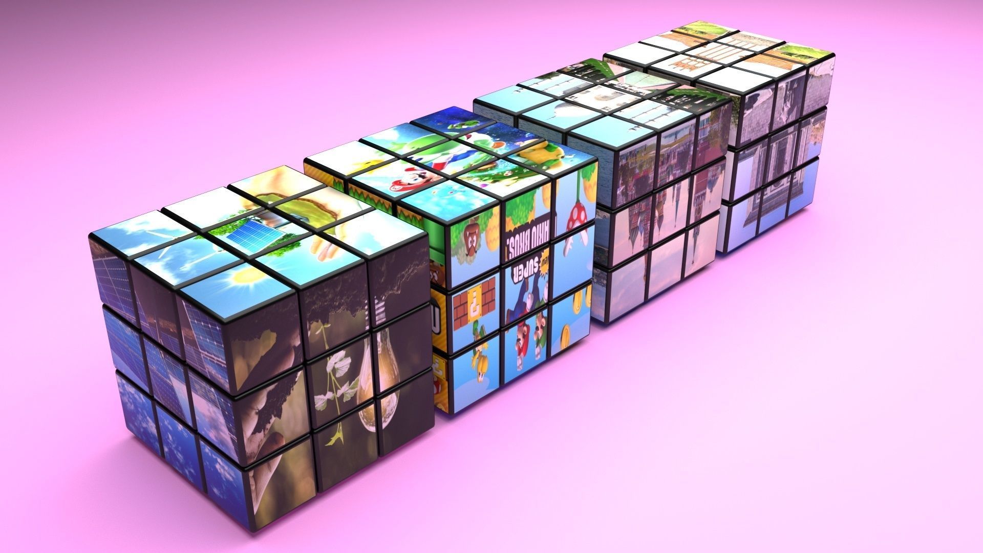 Rubiks Cubes Set With Pictures 3D model | CGTrader