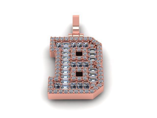 Letter B Emerald Diamond pendant 3D model | CGTrader