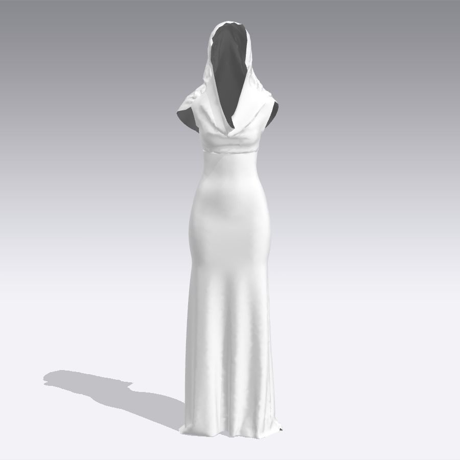 DRESS DRAPED COLLAR NECKLINE COLOR PURE WHITE FABRIC 3D model | CGTrader