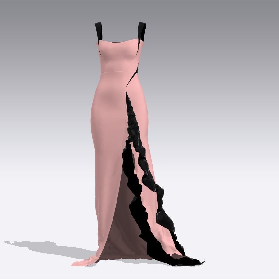 DRESS POWDER PINK COLOR AND BLACK STRAPLESS 3D model | CGTrader