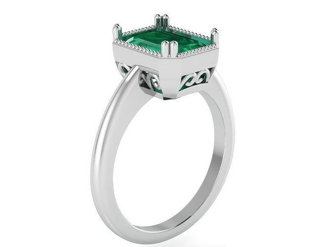 Square Green stone ring 2060 3D print model 3D model 3D printable ...
